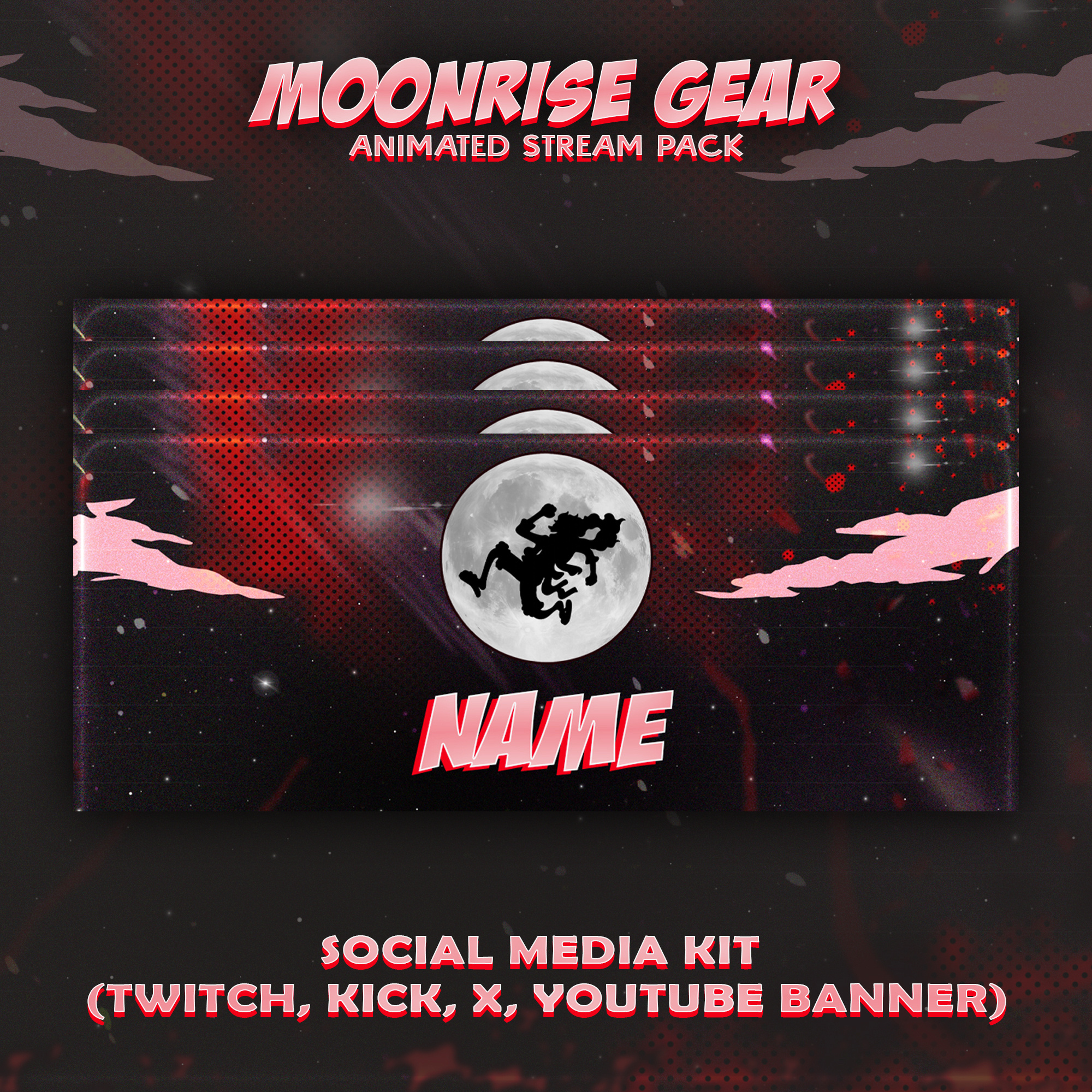Red Moonrise Gear Animated Stream Package: For Twitch Overlay by ...