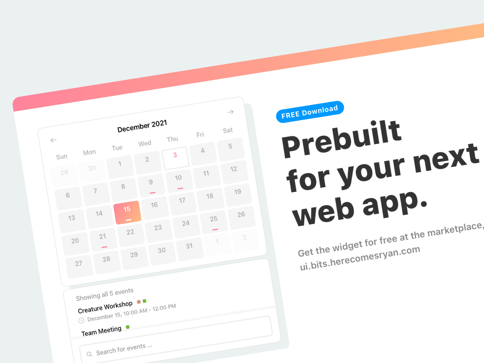 Free Events Calendar Modal - ui.bits by Ryan Barry on Dribbble