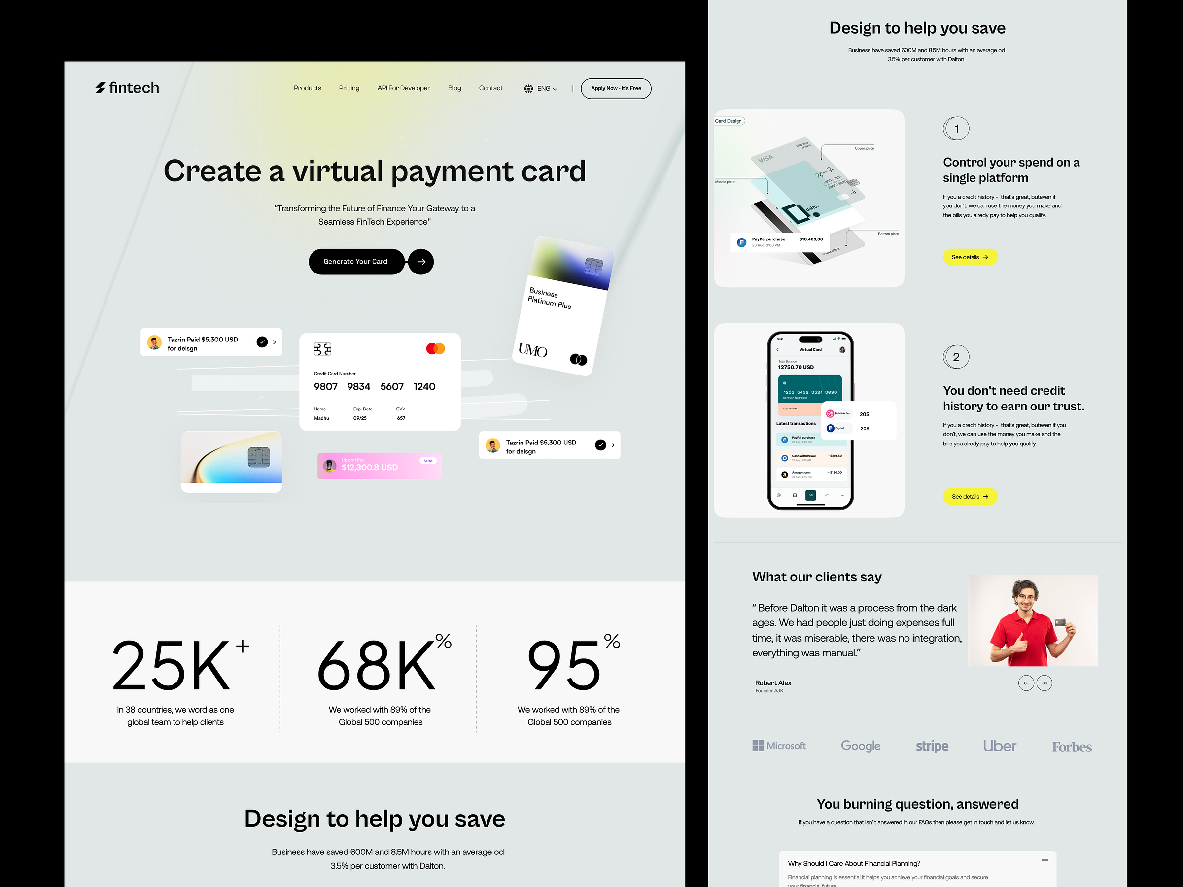 Fintech Virtual Payment Card Landing Page Design by Madhu Miah on Dribbble