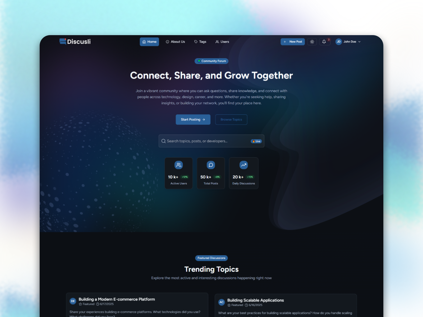 Discusli – Modern Forum & Community Template by Mantraksh Devs on Dribbble