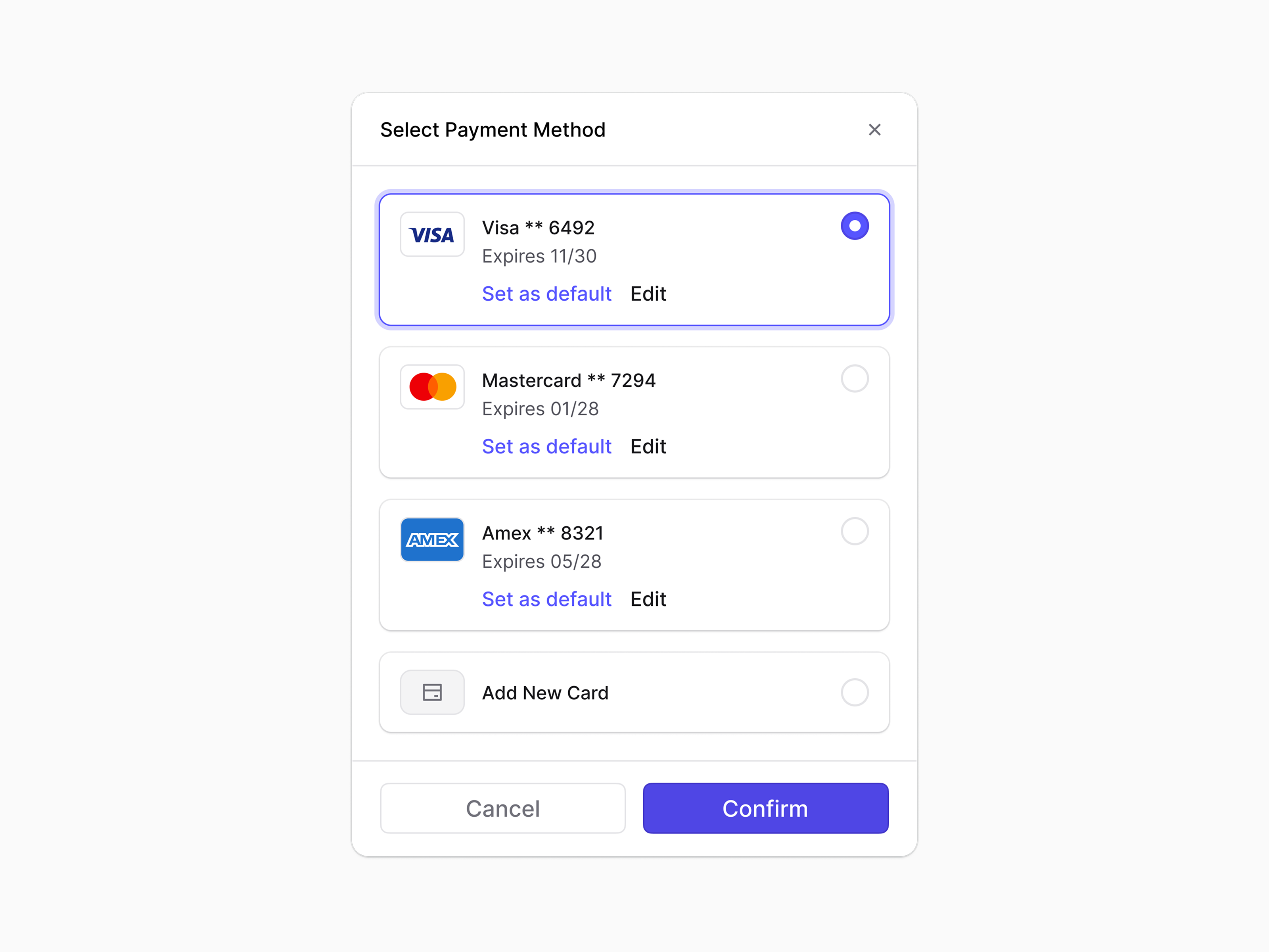 Select Payment Method Modal • VisionUI by Pranjay on Dribbble