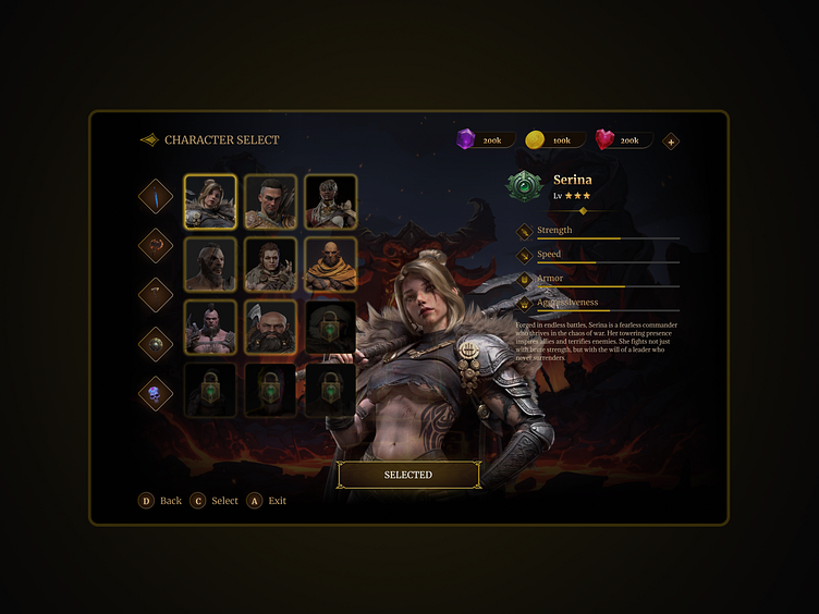 RPG Game Character Selection Screen UI by Ben Mathew on Dribbble