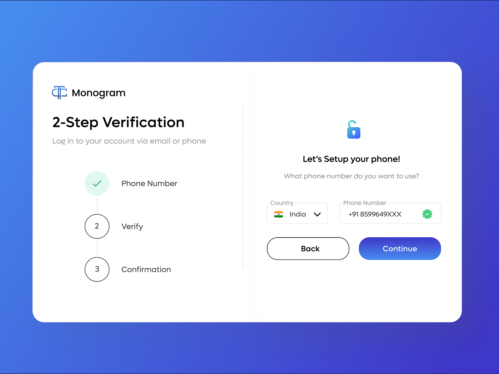 Monogram: 2-Step Verification Setup UI/UX by sridhirag S on Dribbble