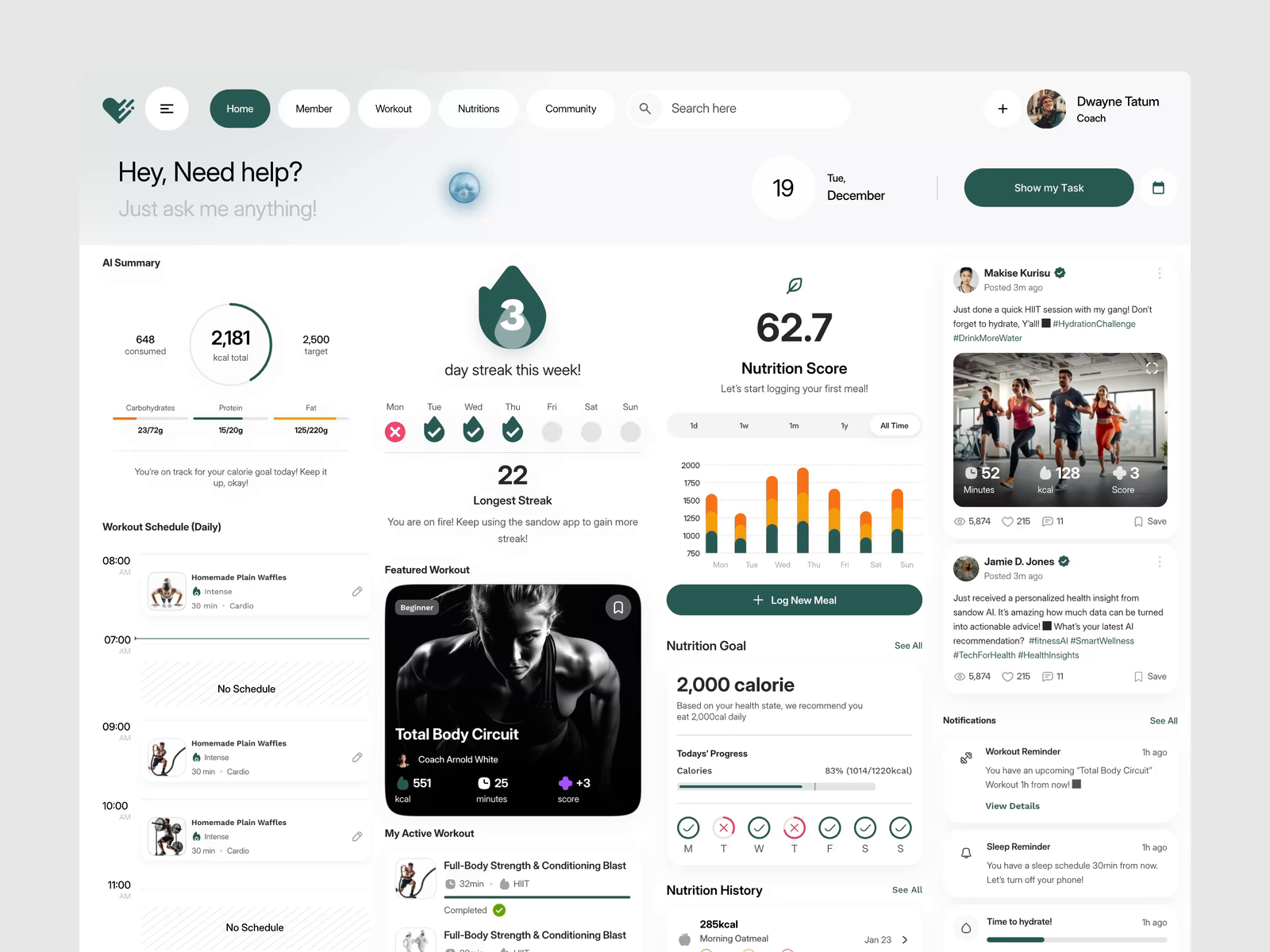 Fitness Nutrition Web App Design by Orbix Studio – SaaS Dashboard Design for Orbix Studio LLC on ...