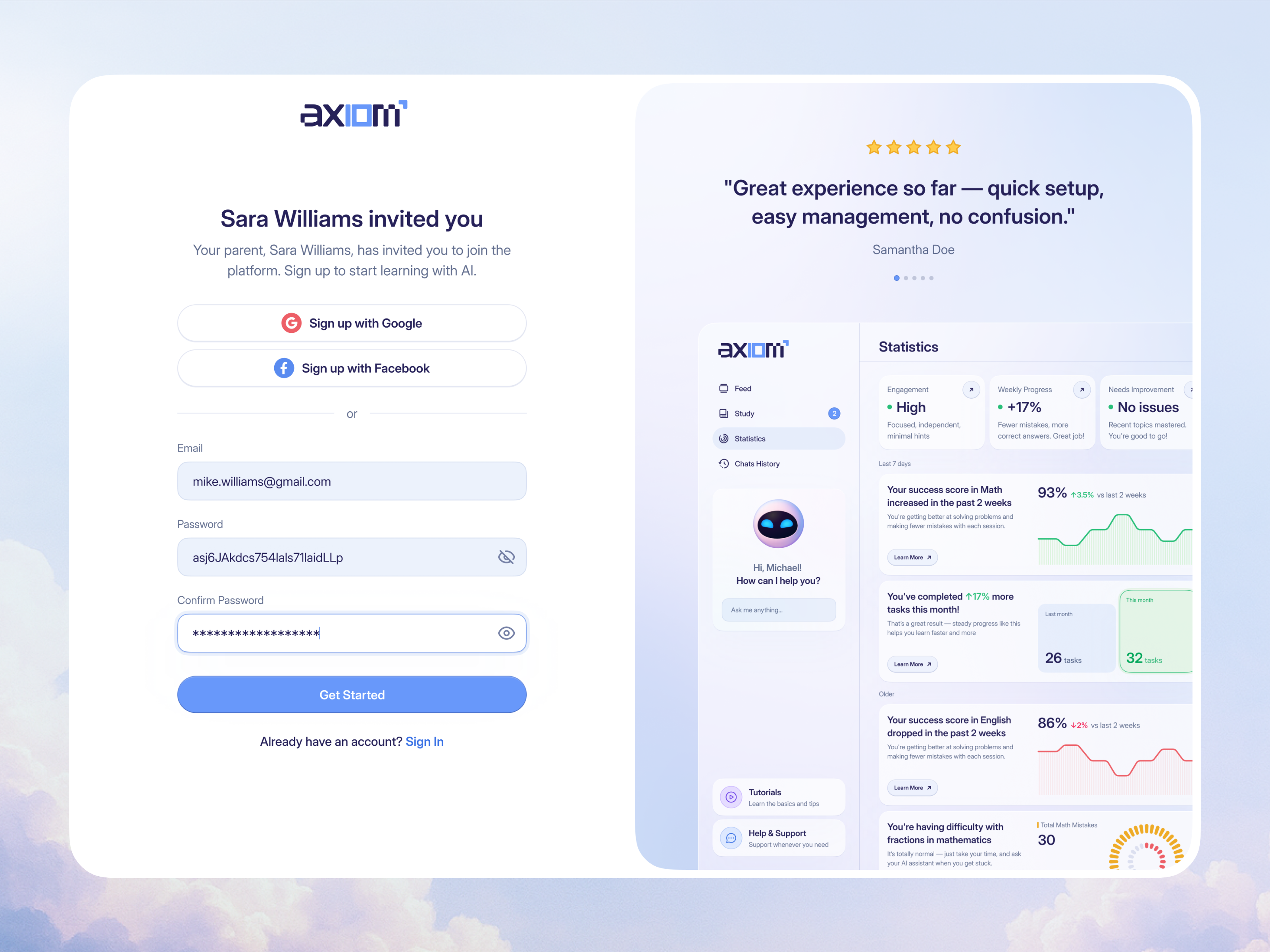 Axiom. AI tutor web-app. Sign In page by Nick Zaitsev for TheRoom on ...