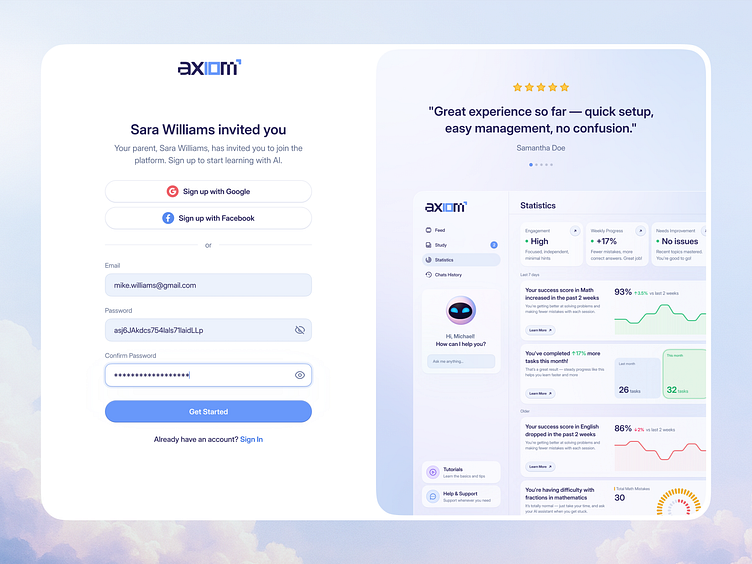 Axiom. AI tutor web-app. Sign In page by Nick Zaitsev for TheRoom on ...