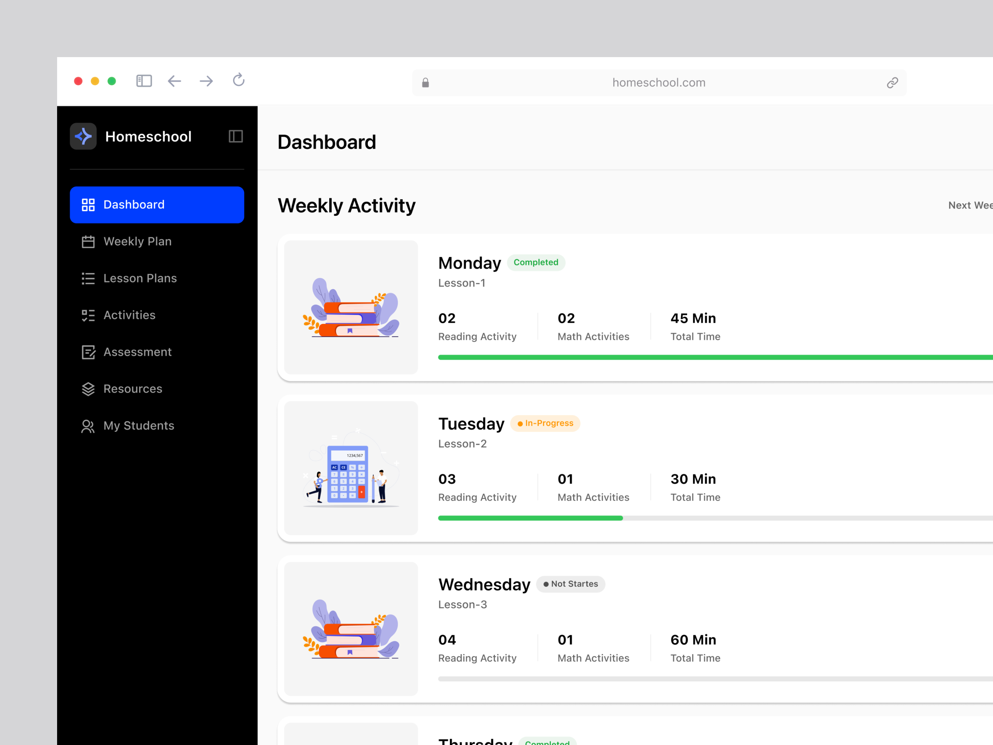 Homeschool - Student Study Lesson Summary Dashboard for LMS by Shahid ...