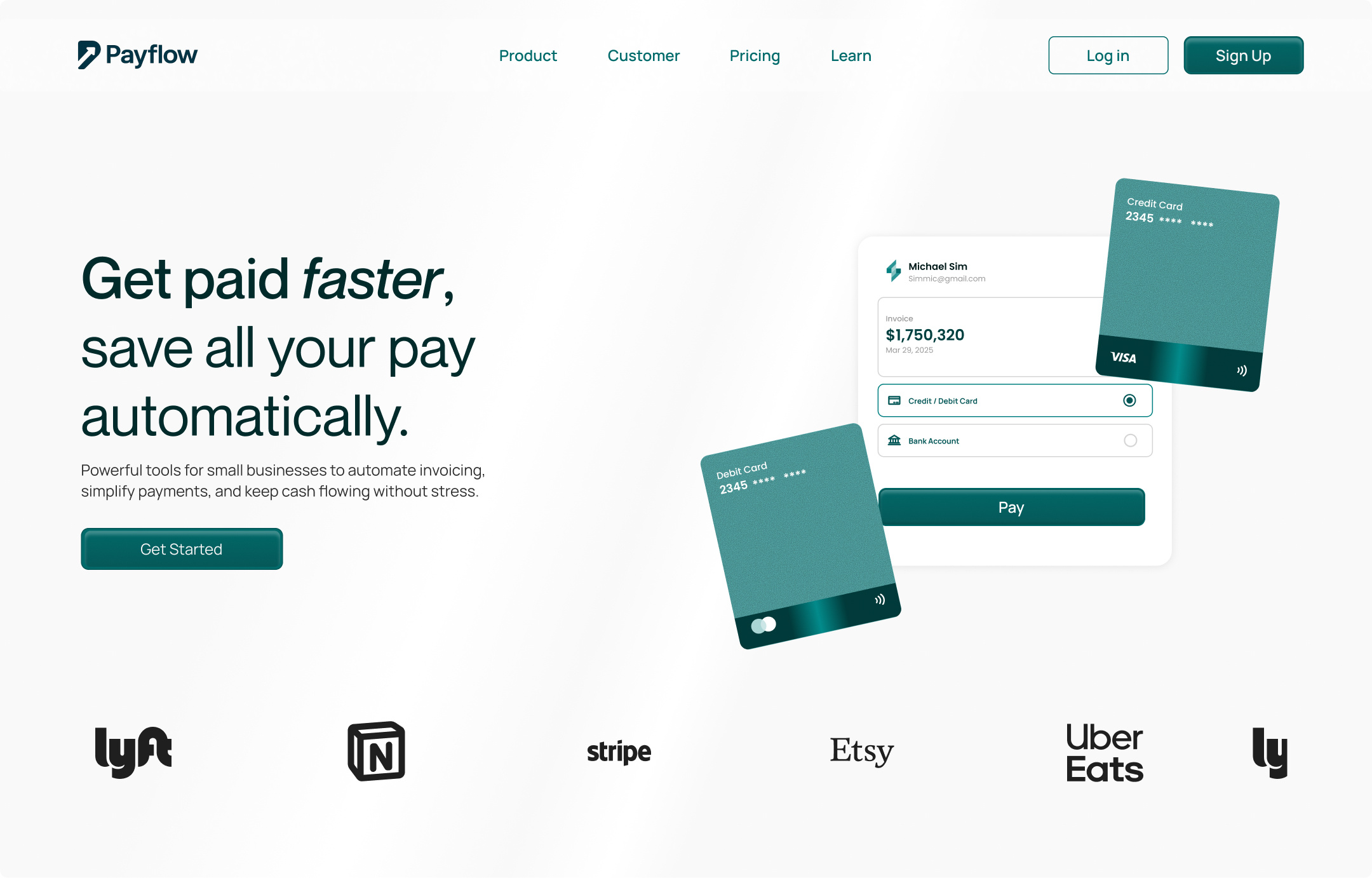 Payflow (Fintech Hero Section) by Moyinoluwa Oluwadimu on Dribbble