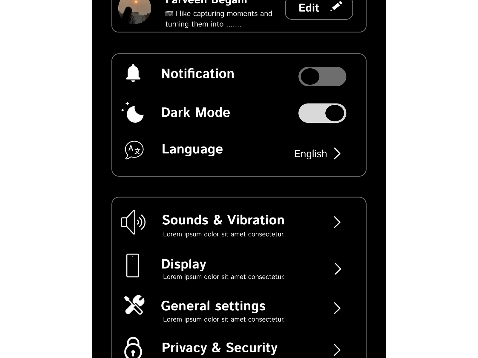 #Daily UI #007 – Settings Page ⚙️ by Farveen begam on Dribbble