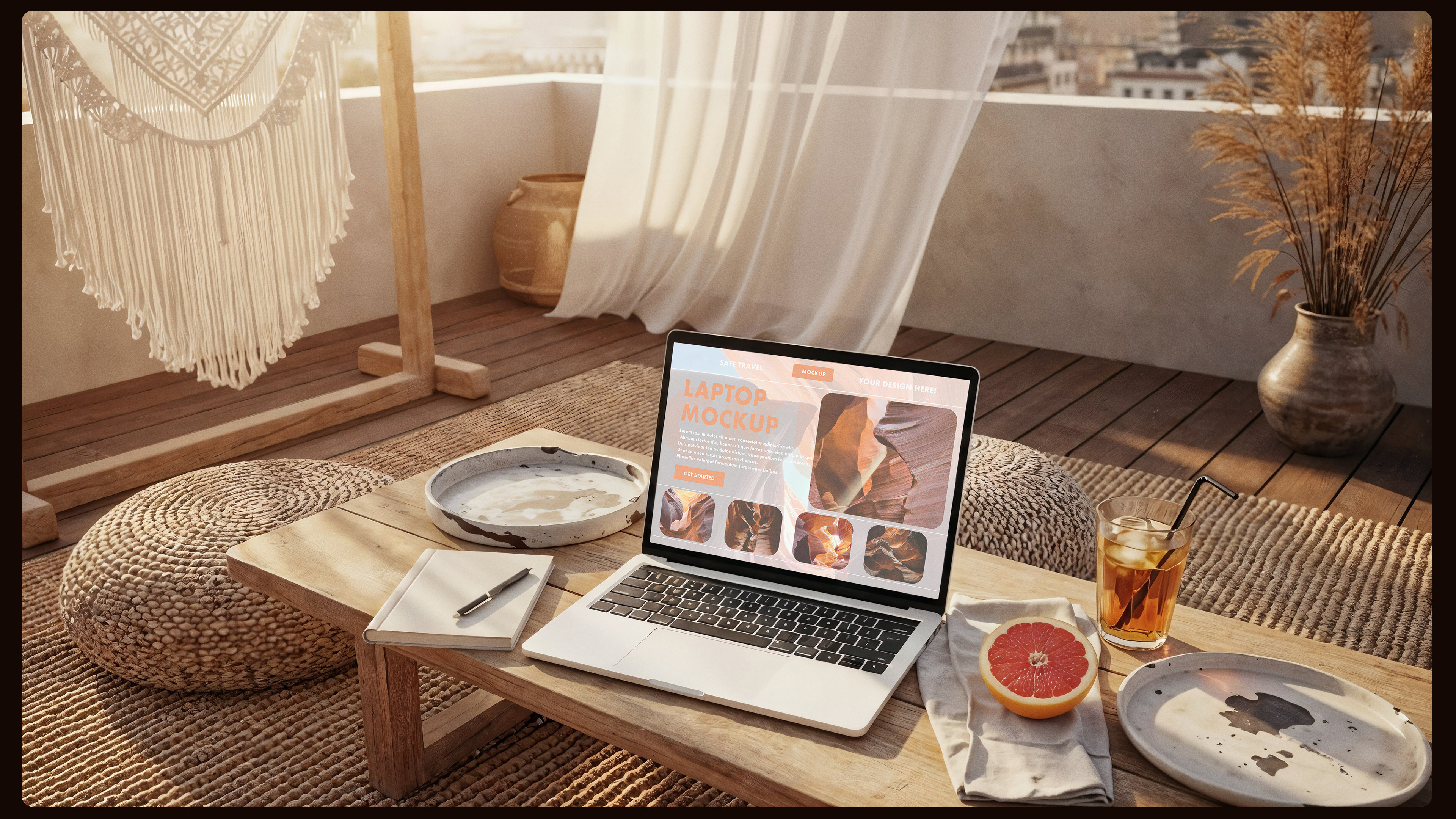 Premium Devices in Cozy Indoor Balcony Lounge Mockups by Panova Studio ...
