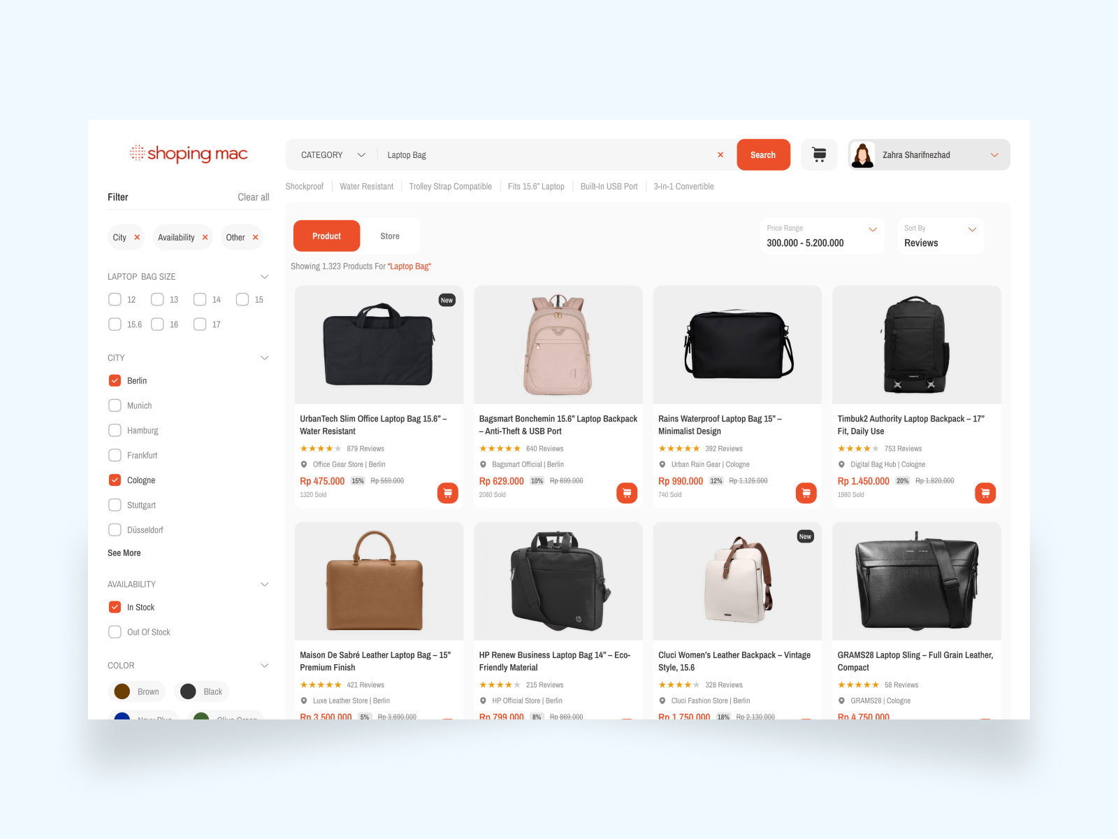 Laptop Bag E-Commerce UI – Modern & Clean by Zahra Sharifnezhad on Dribbble