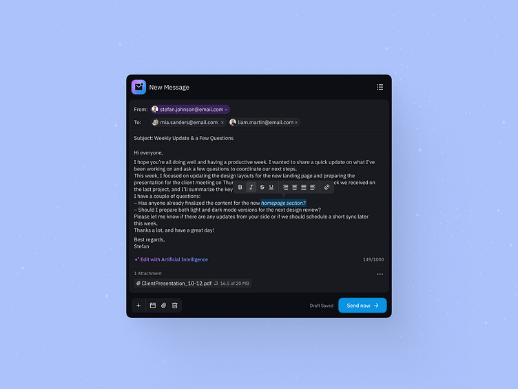AI Email Message Interface by Anzhelika Amakonze on Dribbble