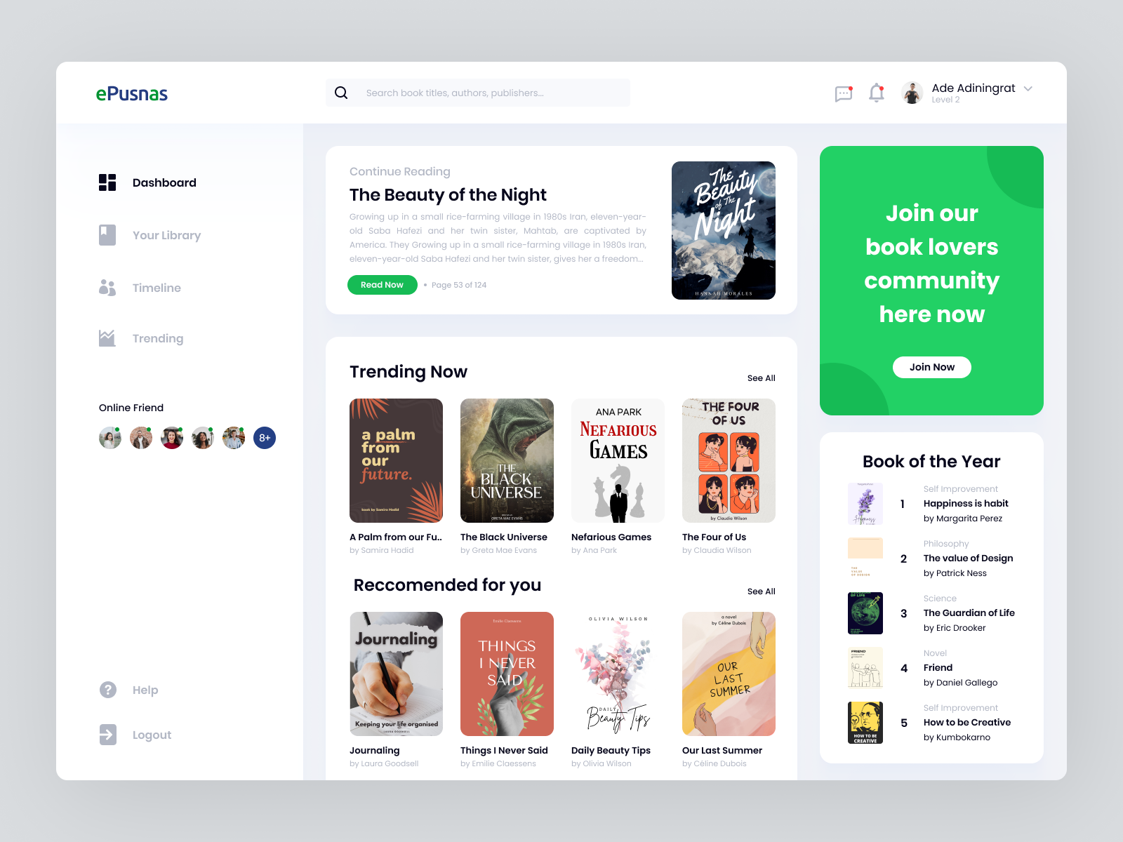 ePusnas - Digital Library Dashboard by Hilal RF on Dribbble