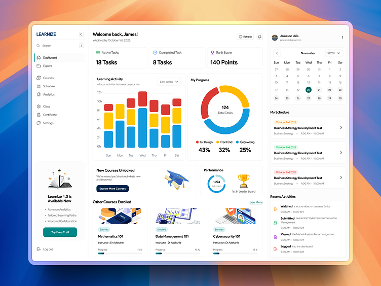 Dashboard for a E-learning Platform by Olaoluwa on Dribbble