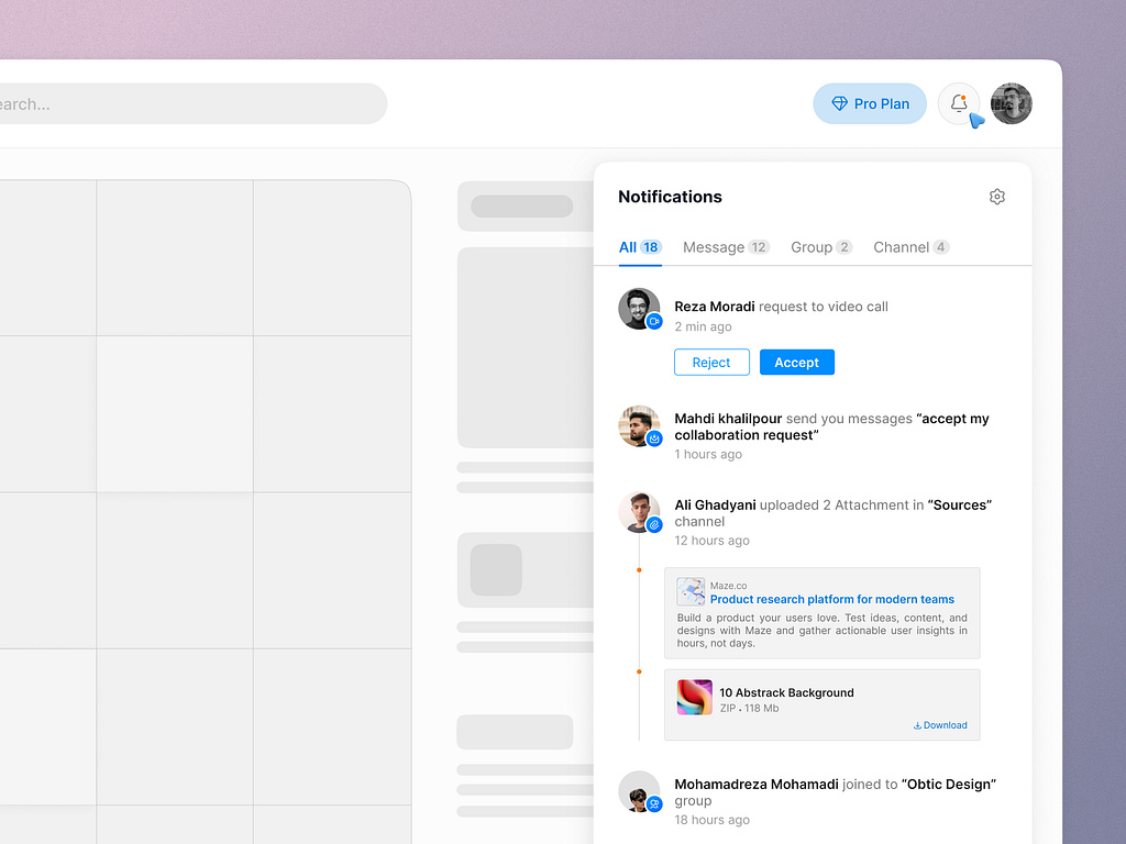 Notifications modal by Fazel Movahedi for Obtic™ on Dribbble
