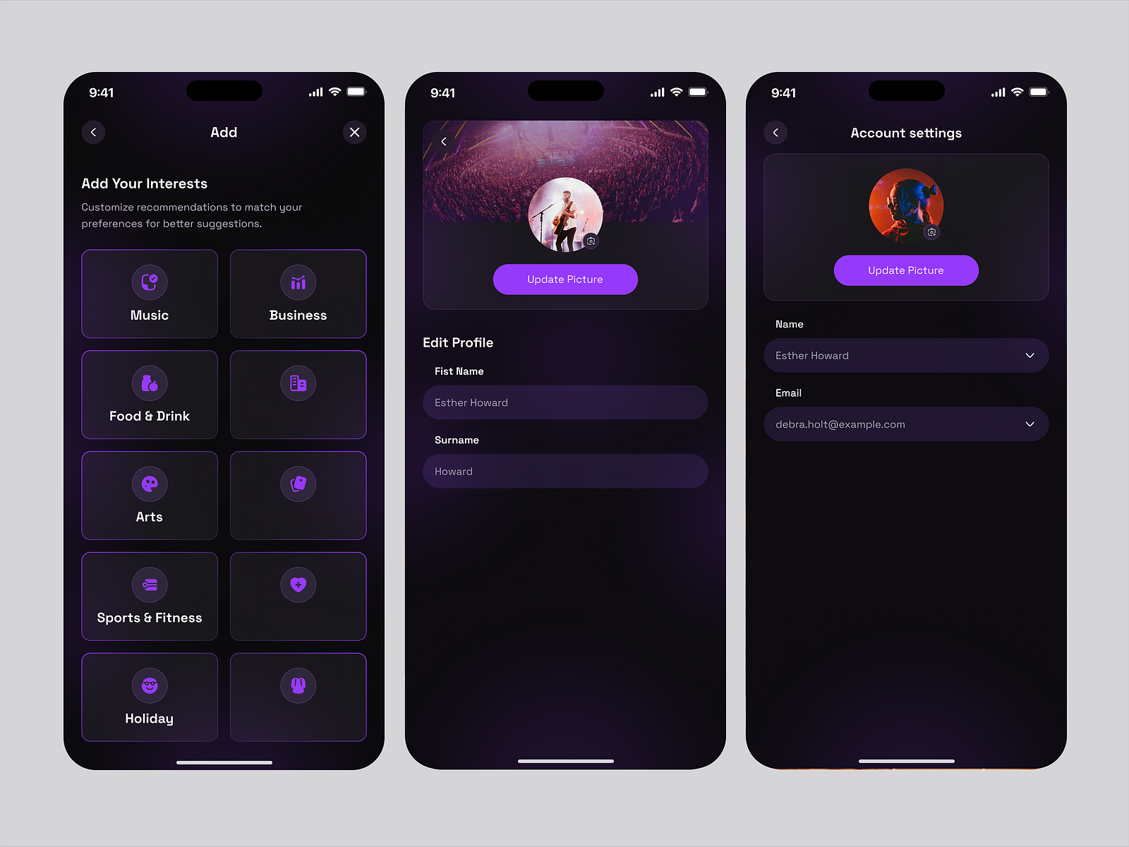 Event Mobile App – Profile & Interests UI by Md Arafat Rahman on Dribbble