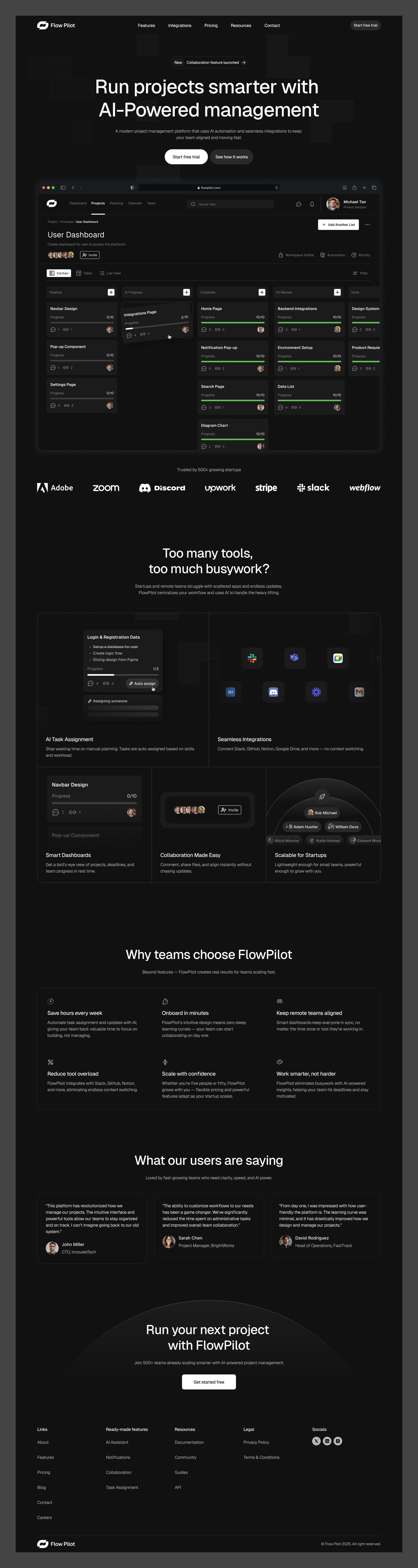 Flow Pilot - AI Project Management Landing Page by Hafizdzaki on Dribbble
