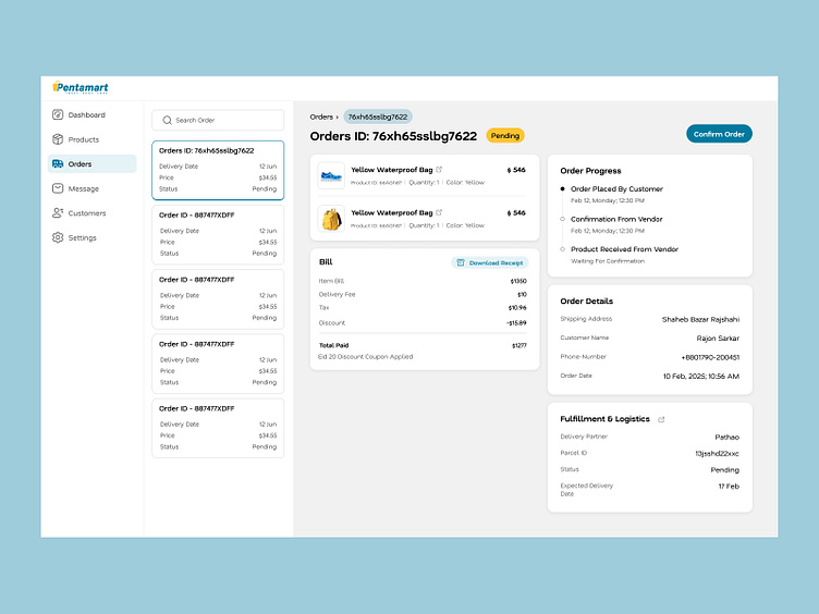 Order List & Detail Page UI design by Abdun Nur Wasit on Dribbble