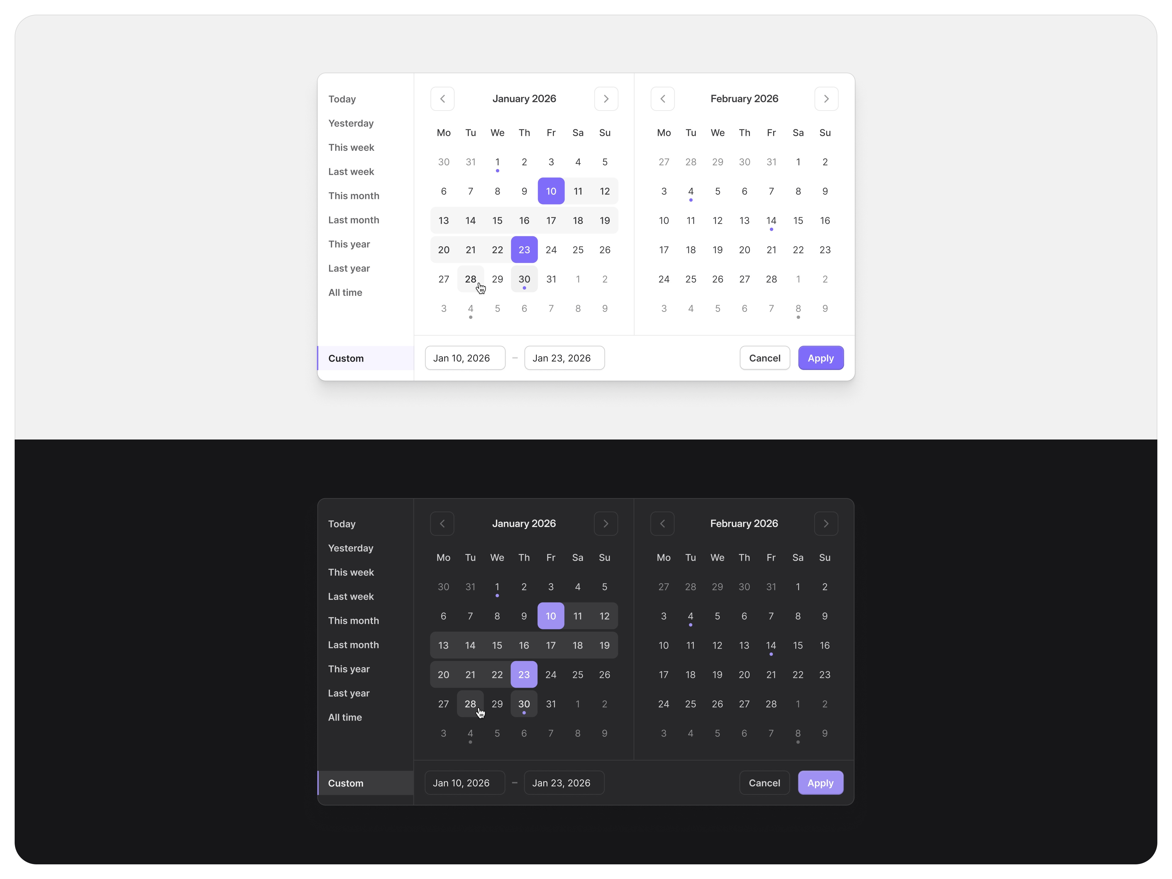 Light date picker — Untitled UI by Jordan Hughes® on Dribbble
