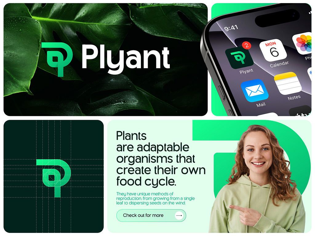 Plyant logo with letter P and Leaf combination.. by WaliSony on Dribbble