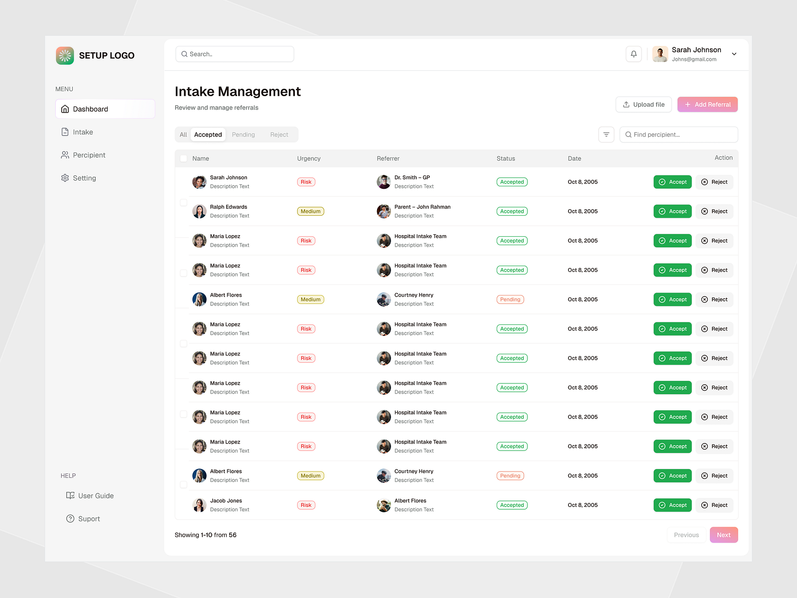 Intake-Management Software by Azmir Sheikh on Dribbble