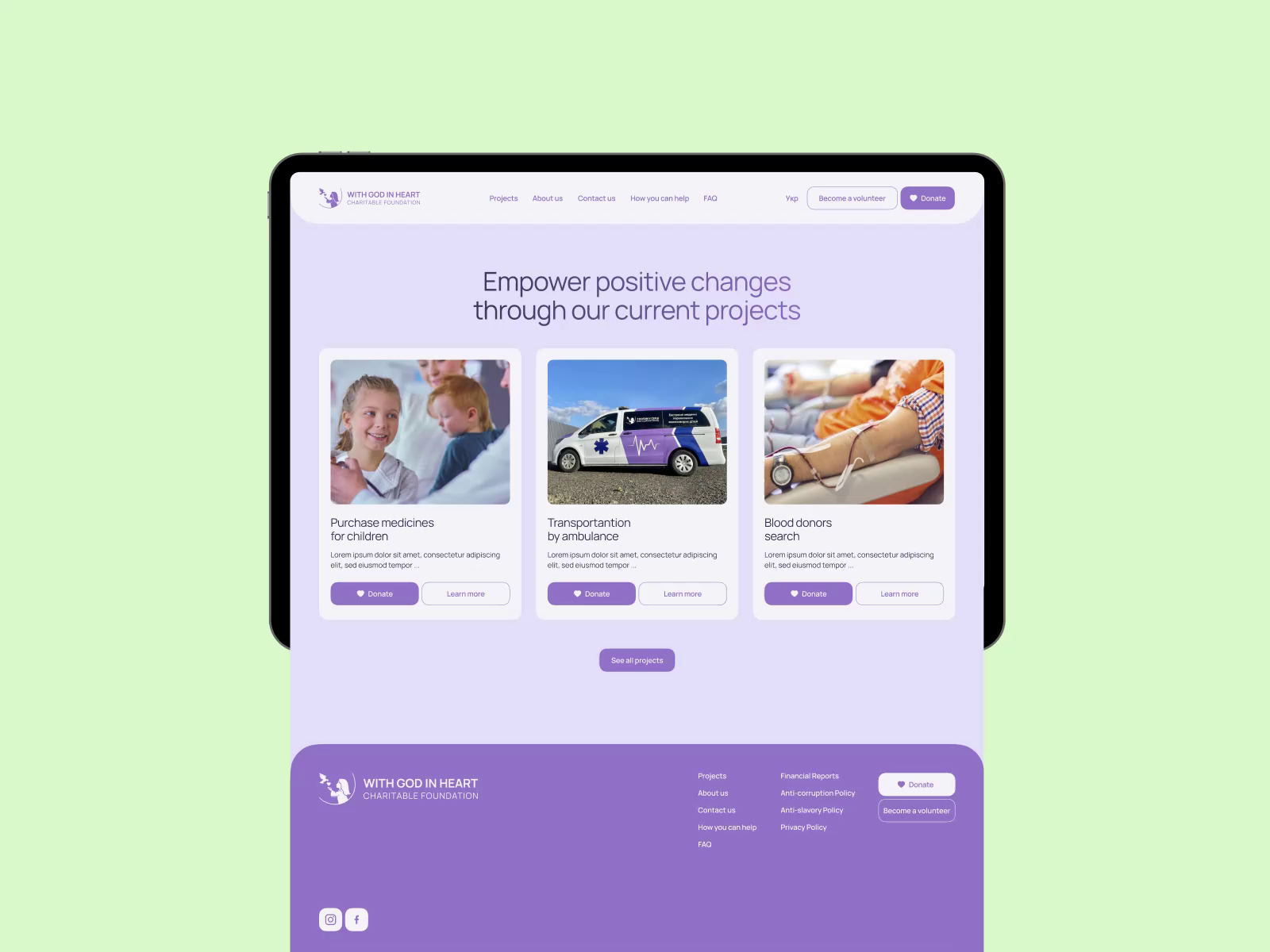 AI Landing page web design charity screens overview WGIH by Lazarev. | Web Design for Lazarev ...