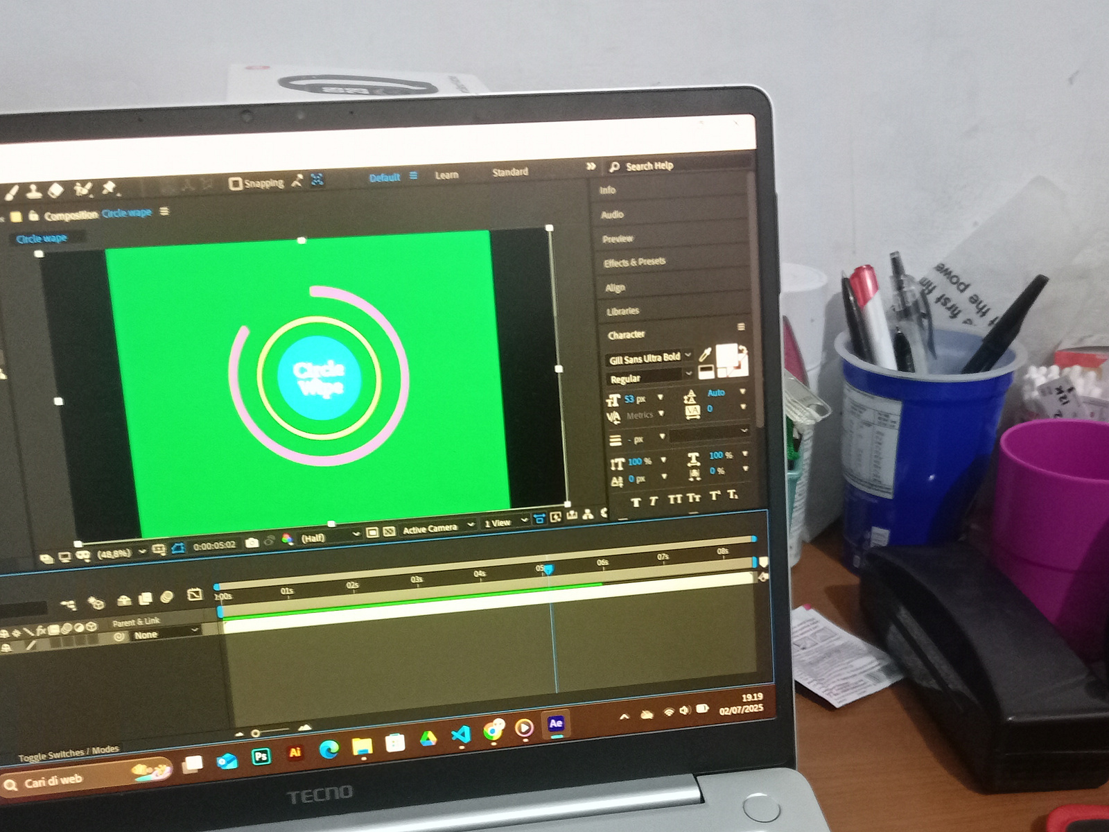 A shot of behind the scene of processing Motion Graphic Project by ...