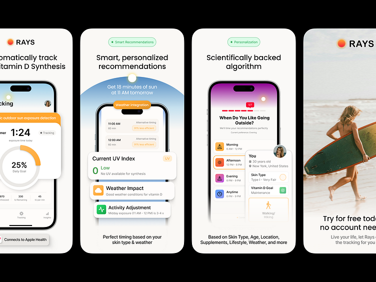 Rays - iOS & Android ASO Screenshots | Health & Wellness Mobile by Vladislava Povelitsa for ...
