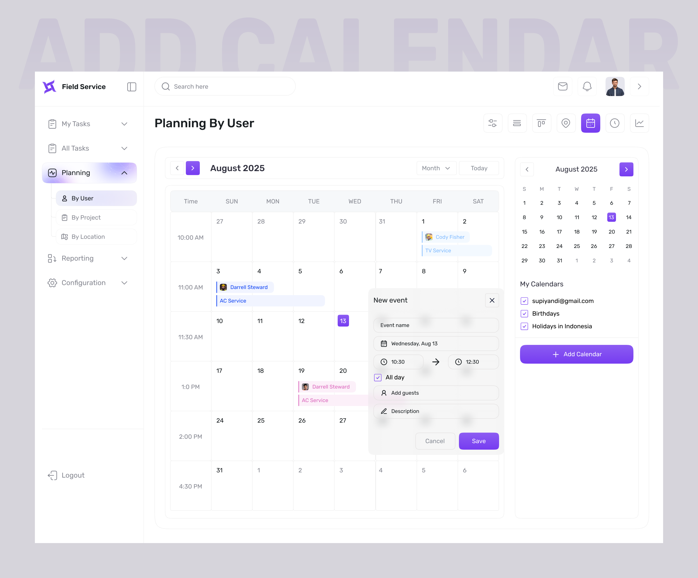 Field Service Dashboard – User Planning Calendar UI by Ashik Alahe on ...