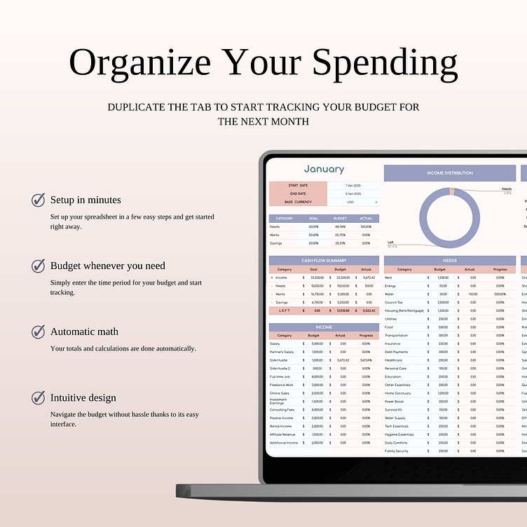 30/50/20 Budget Spreadsheet Template | Excel & Google Sheets by ...