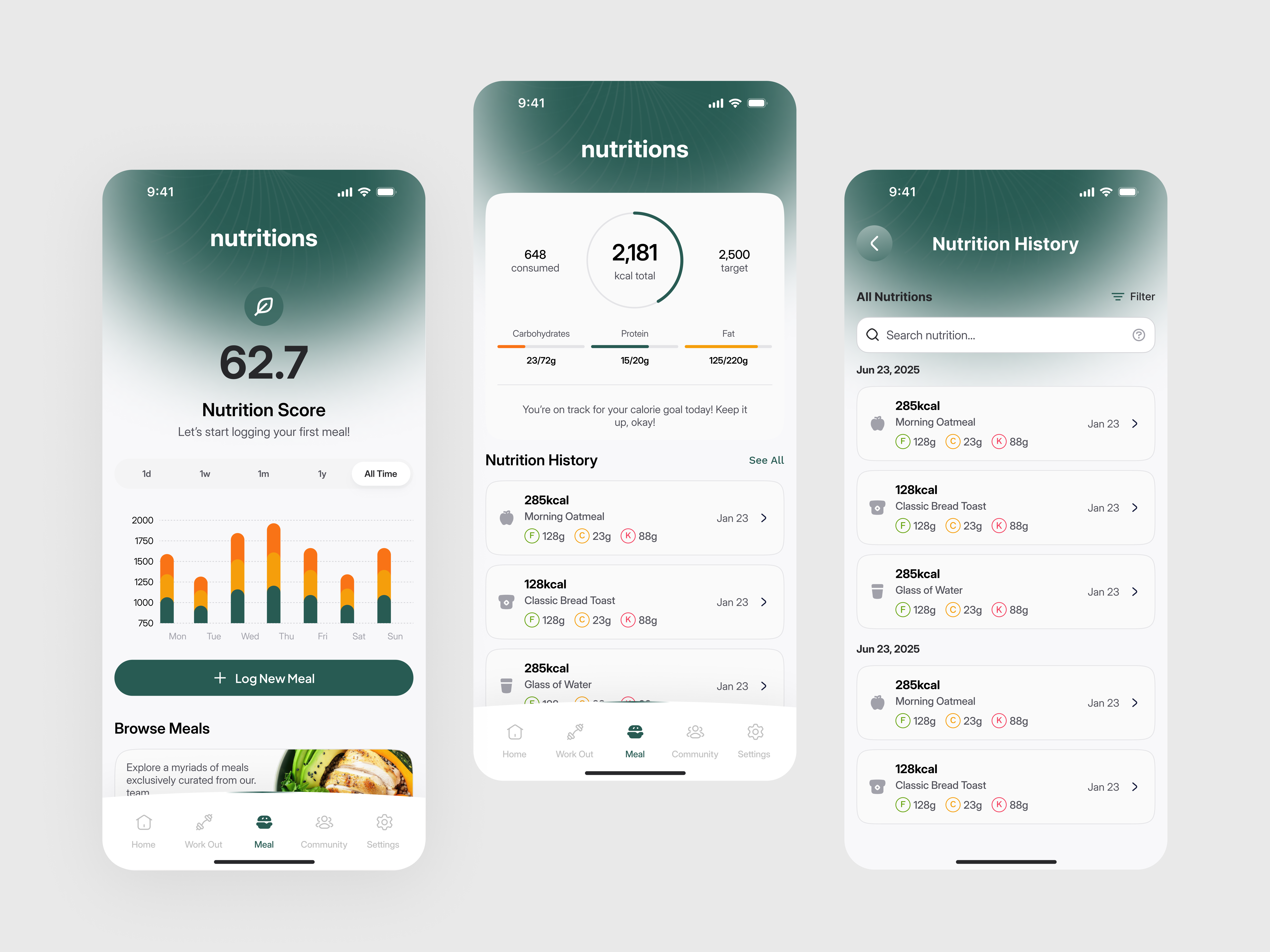 Fitness Nutrition App Design - Meal and Nutrition Score by Orbix Studio ...
