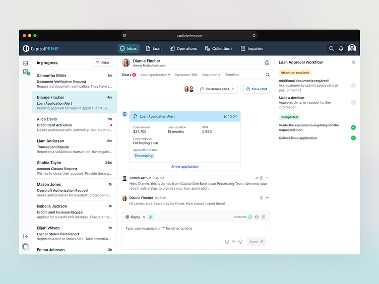 Loan Processing Inbox - FinTech CRM UI by Amplifyn on Dribbble