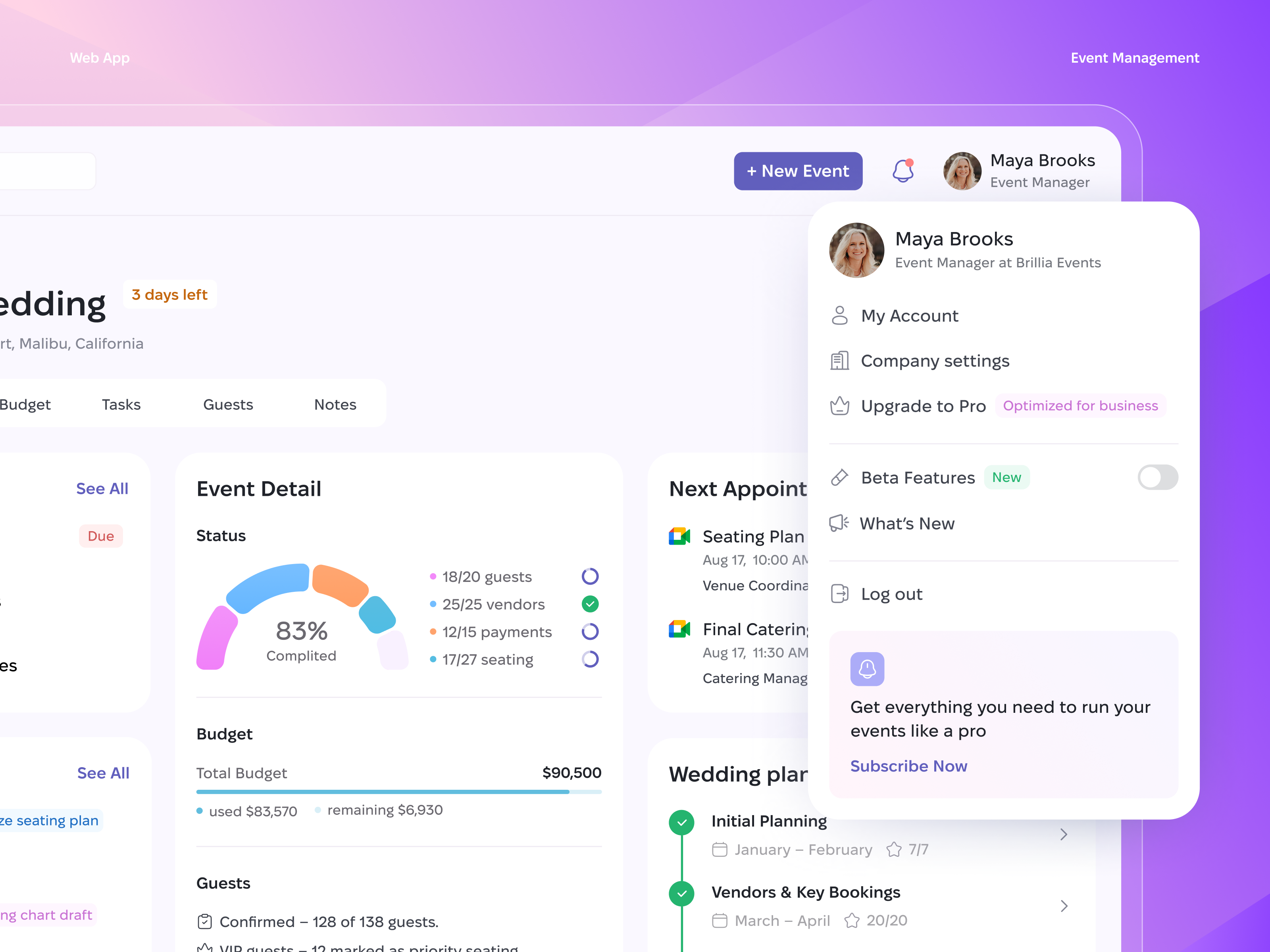 Event Management Dashboard Design – MeetCraft by Phenomenon Product for ...