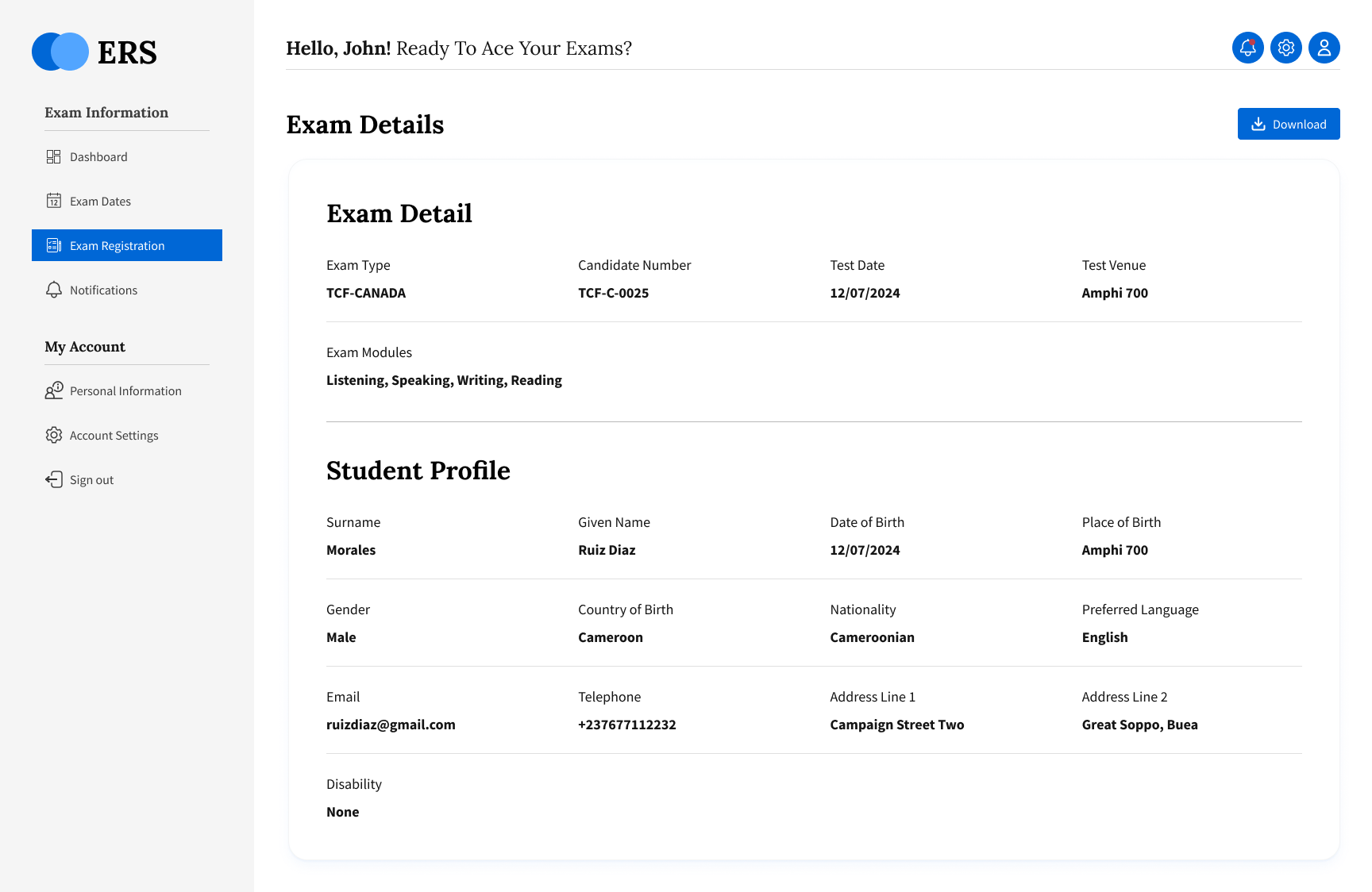 Exam Registration Receipt & Details by Mbunganu Lewiston M. on Dribbble