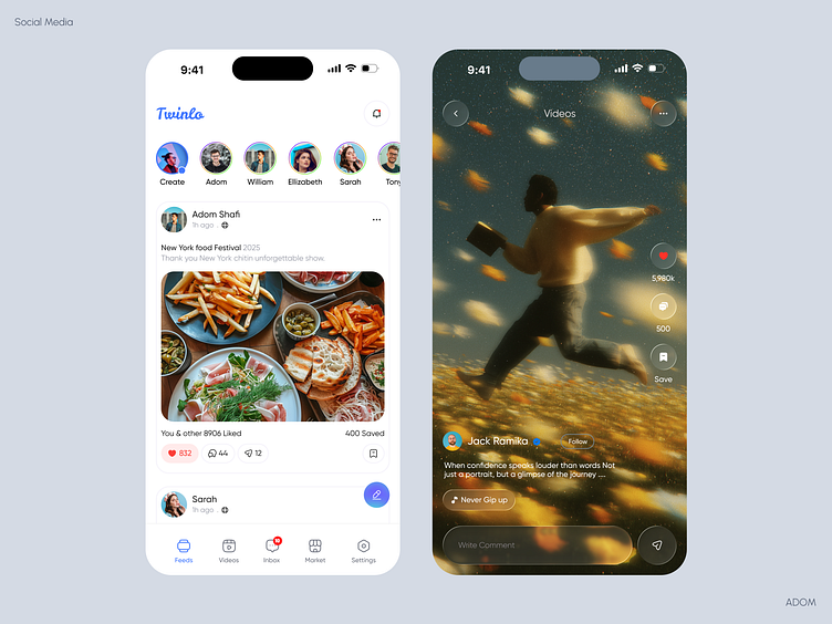 Social Media App Design by Adom for Topnotch Studio on Dribbble