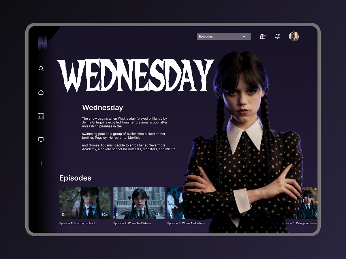 My Figma concept for the Wednesday Netflix interface. hashtag#U by ...