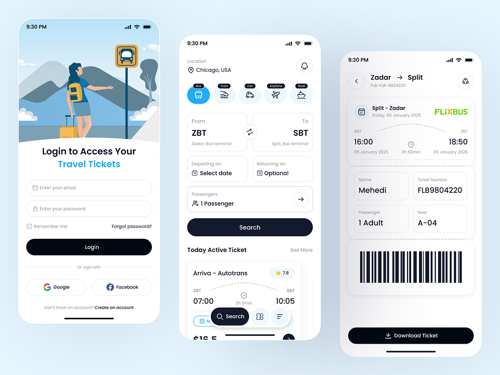 Travel Ticket Booking App — Smart Bus & Train Ticketing UI by Mehedi ...