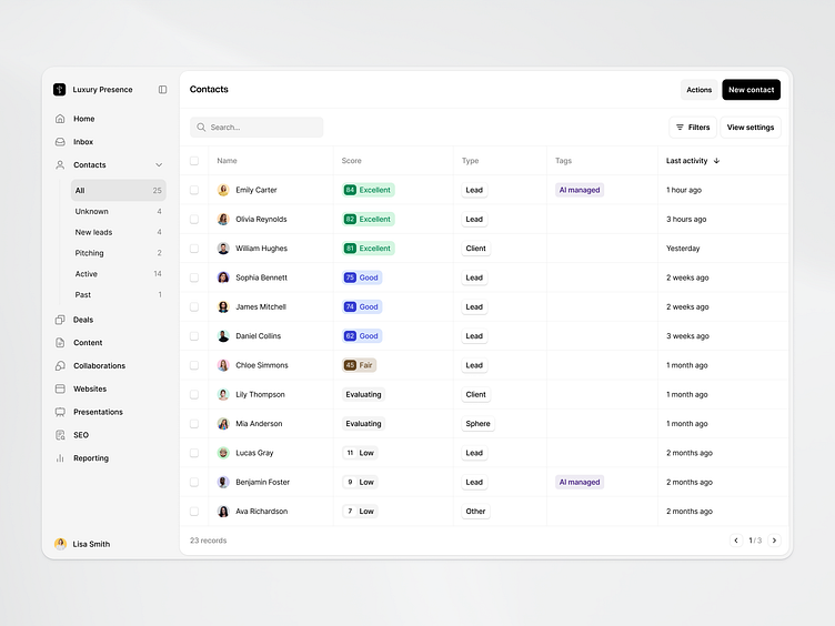 Luxury Presence | CRM (Table) by Jan Skrabalek on Dribbble