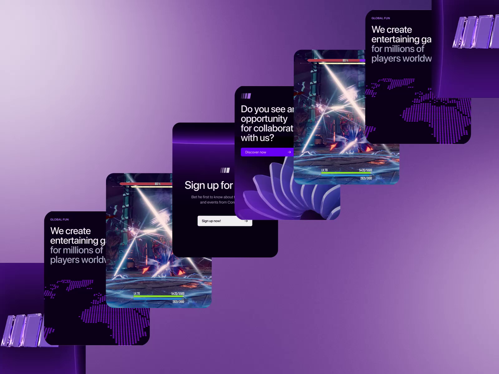 AI Landing page web design cards overview Core Gaming by Lazarev. | Web Design for Lazarev. UI ...