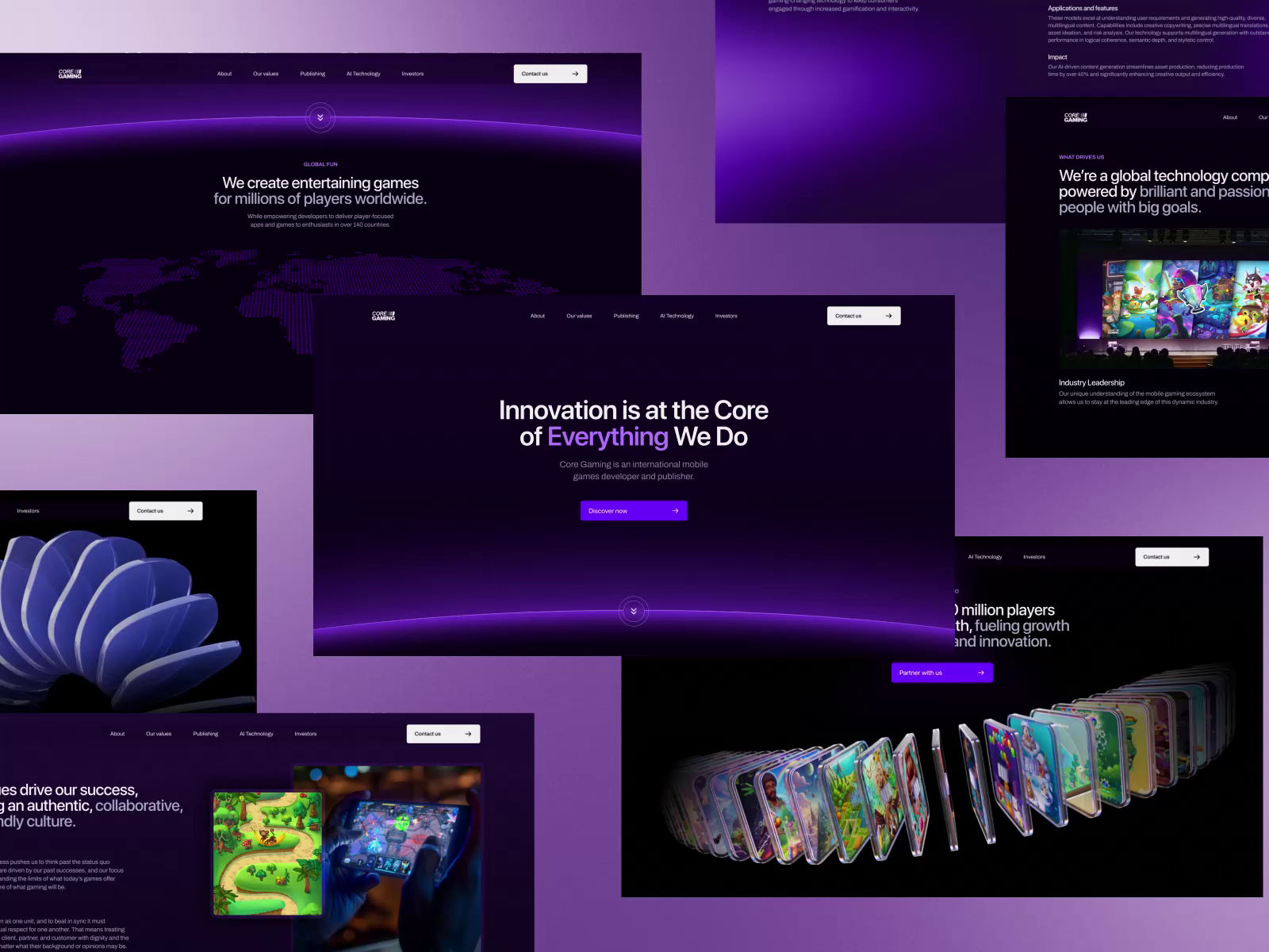 AI Landing page web design screens overview Core Gaming by Lazarev. | Web Design for Lazarev. UI ...