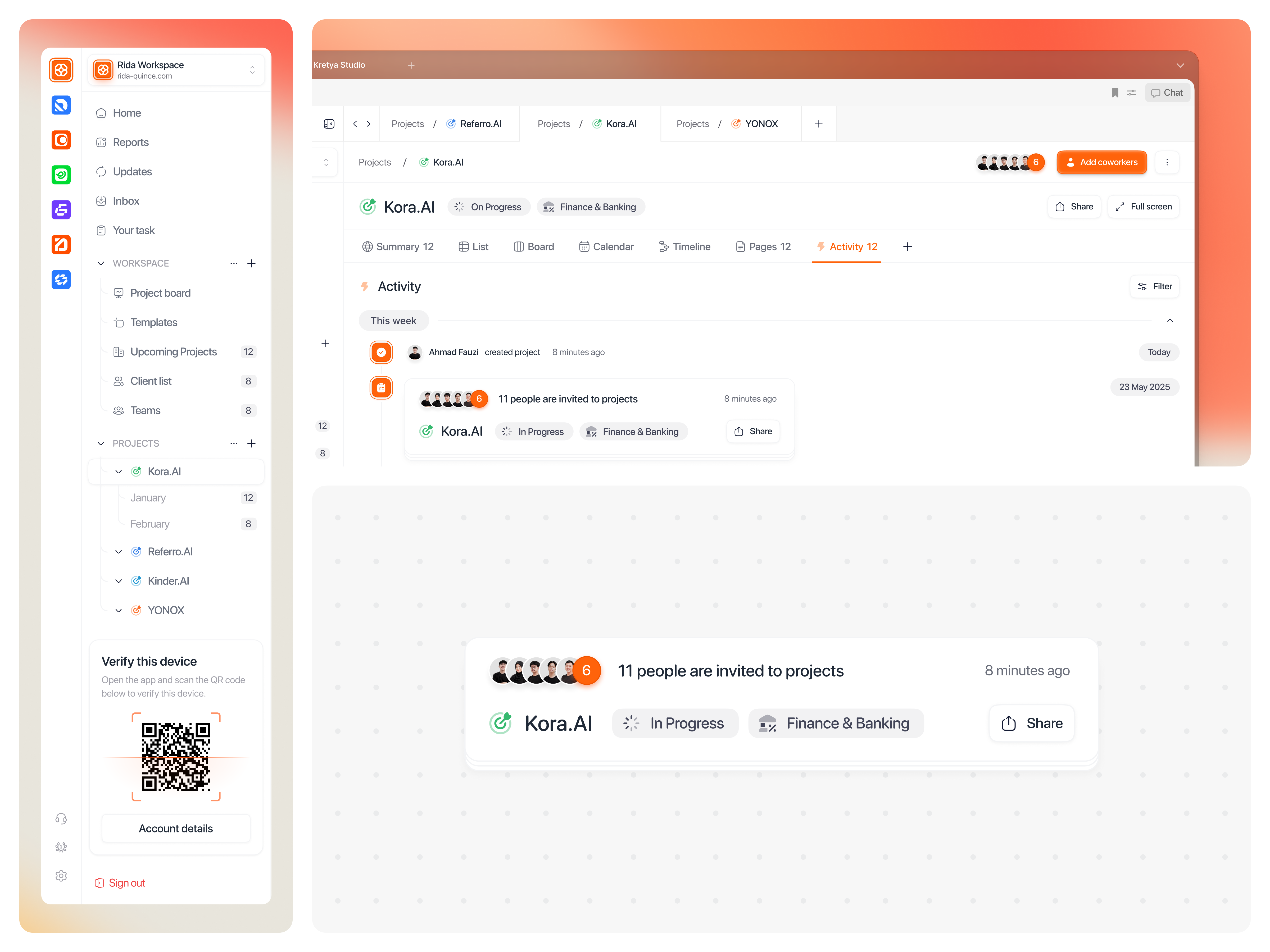Rida.ai - Project Management Dashboard by Habibi 🤖 for Kretya Studio on ...