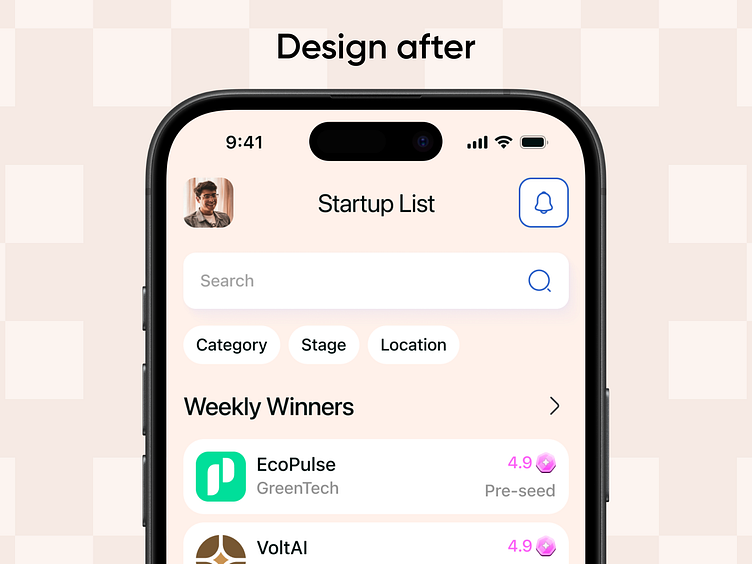 Startup Rating Mobile iOS App Design by Purrweb UI/UX Agency on Dribbble