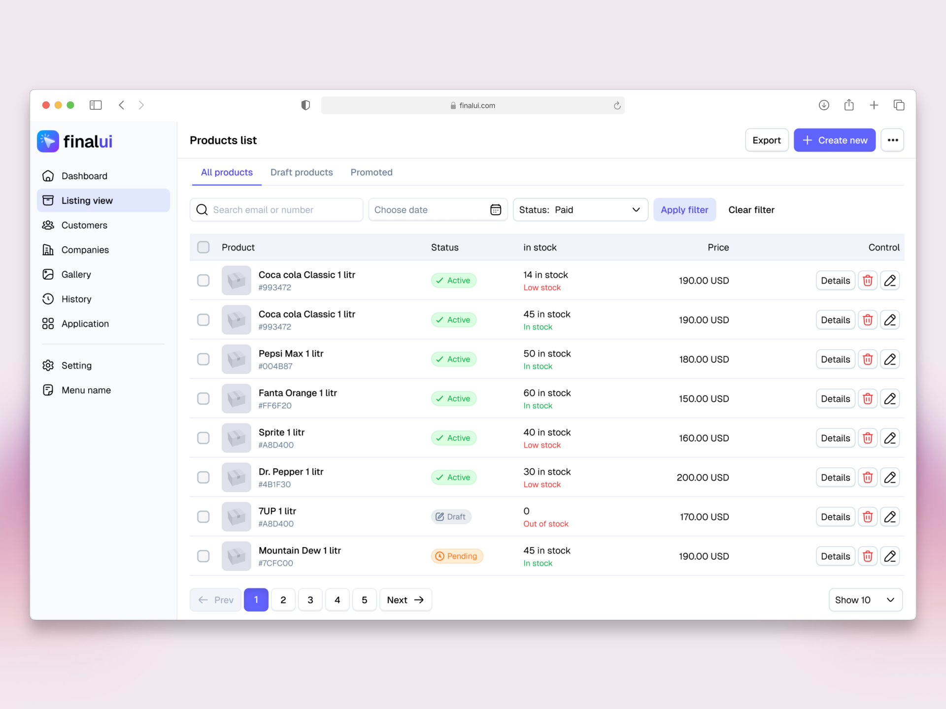 Admin Products List by Final UI on Dribbble