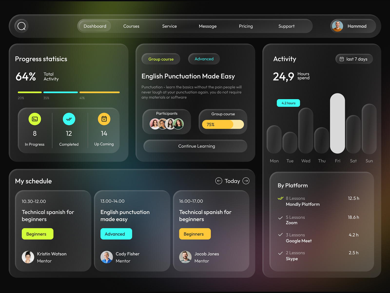 Que - Course Portal Glass Effect Dashboard by Hammad Arif on Dribbble