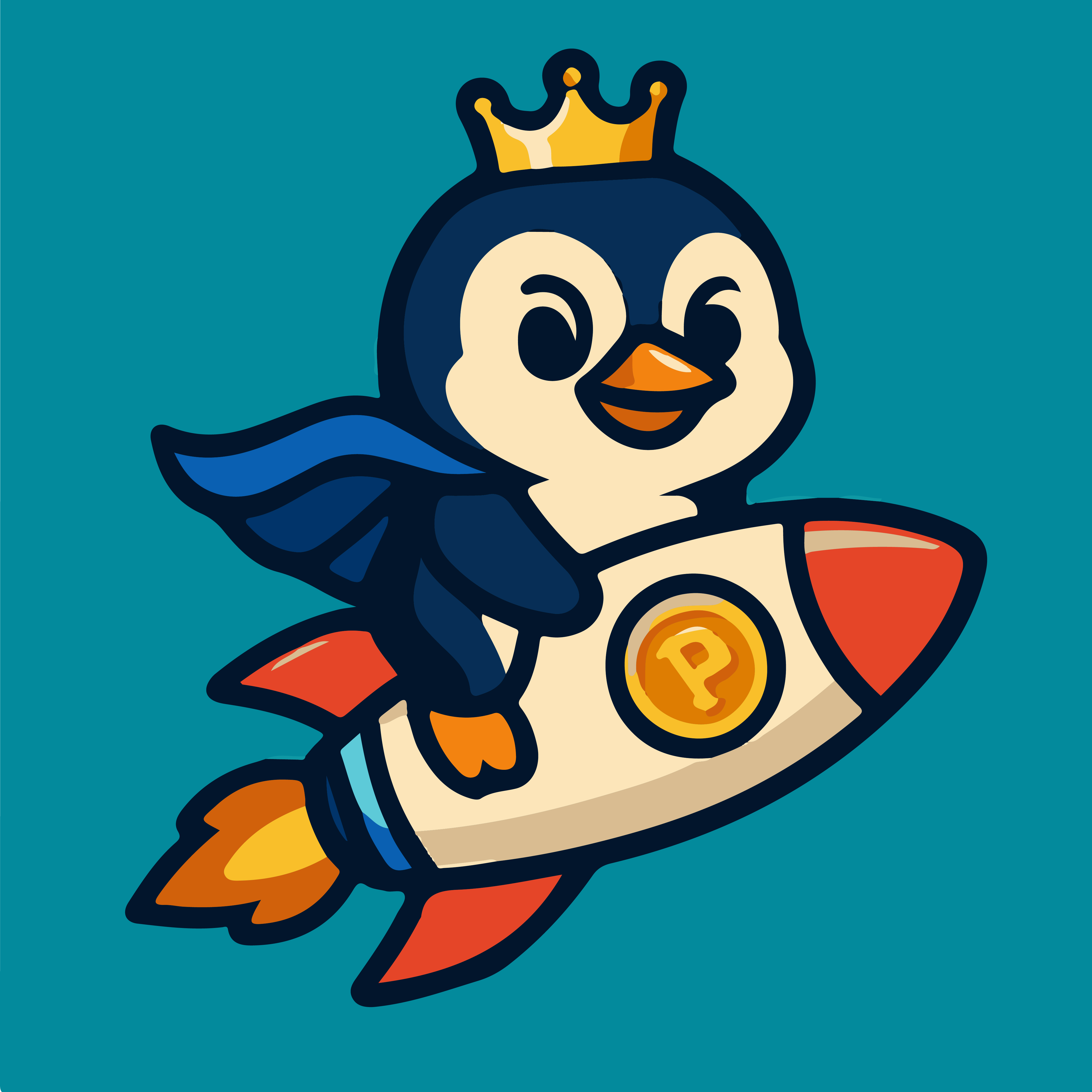 Penguin King Mascot — Crowned Coin & Cape Vector Illustration by ...