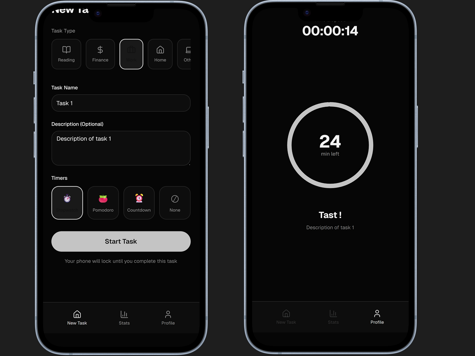 Focus Task App Minimal Dark Mode by Ahnaf Al Rafi on Dribbble