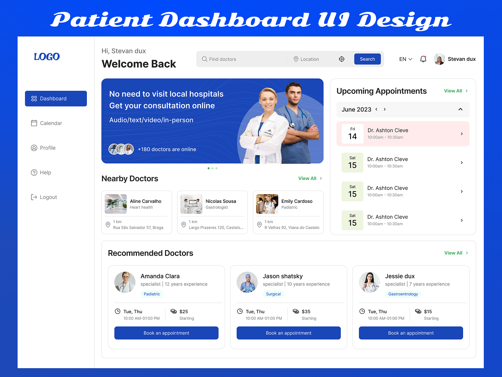 Patient Dashboard UI Design Appointment Booking & Tracking by Shireen ...