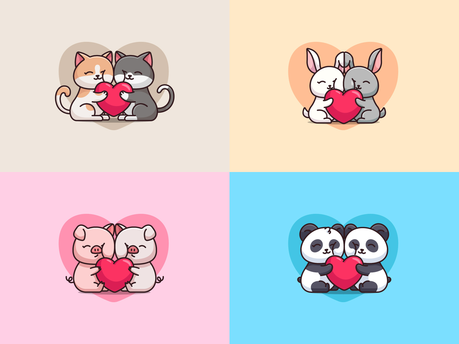 Cute Animal Cartoon Couples In Love