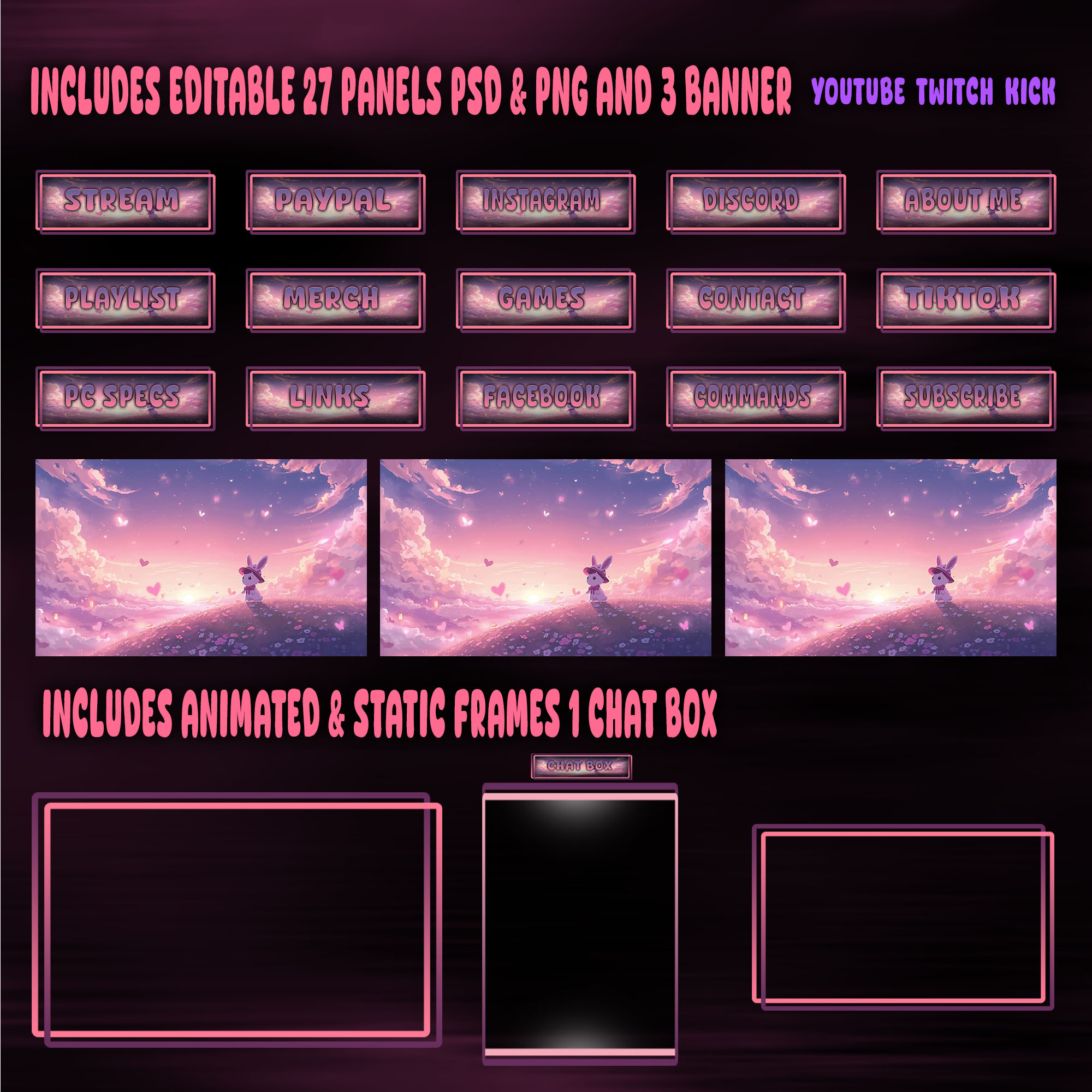 Cute Animated Stream Overlay Pack – Twitch & YouTube by ...