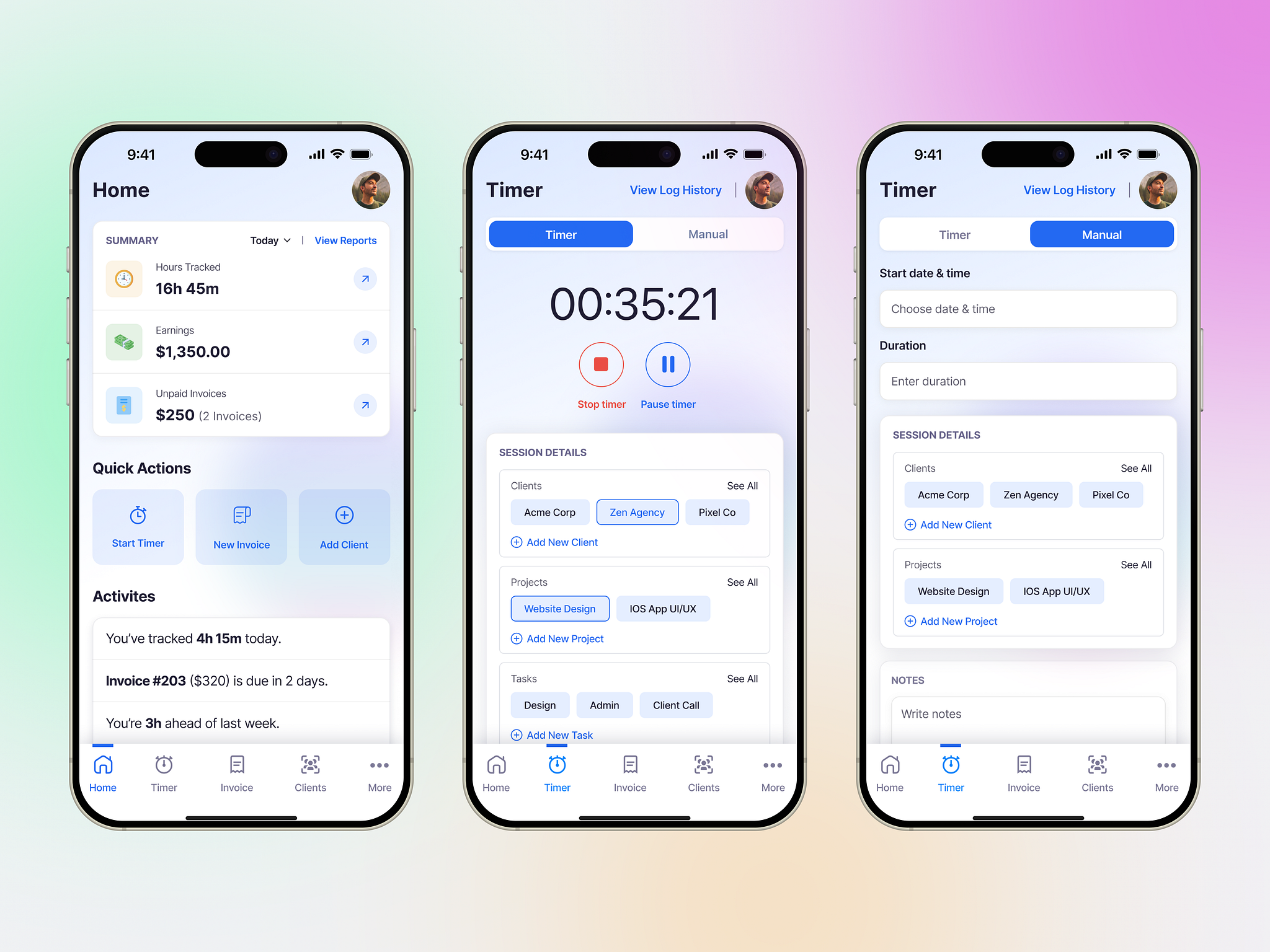 Time Tracking & Invoicing App by Arafat Ovi 👻 on Dribbble